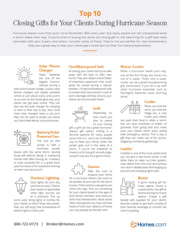 Closing Gifts to Help Your Clients Get a Head Start This Hurricane Season