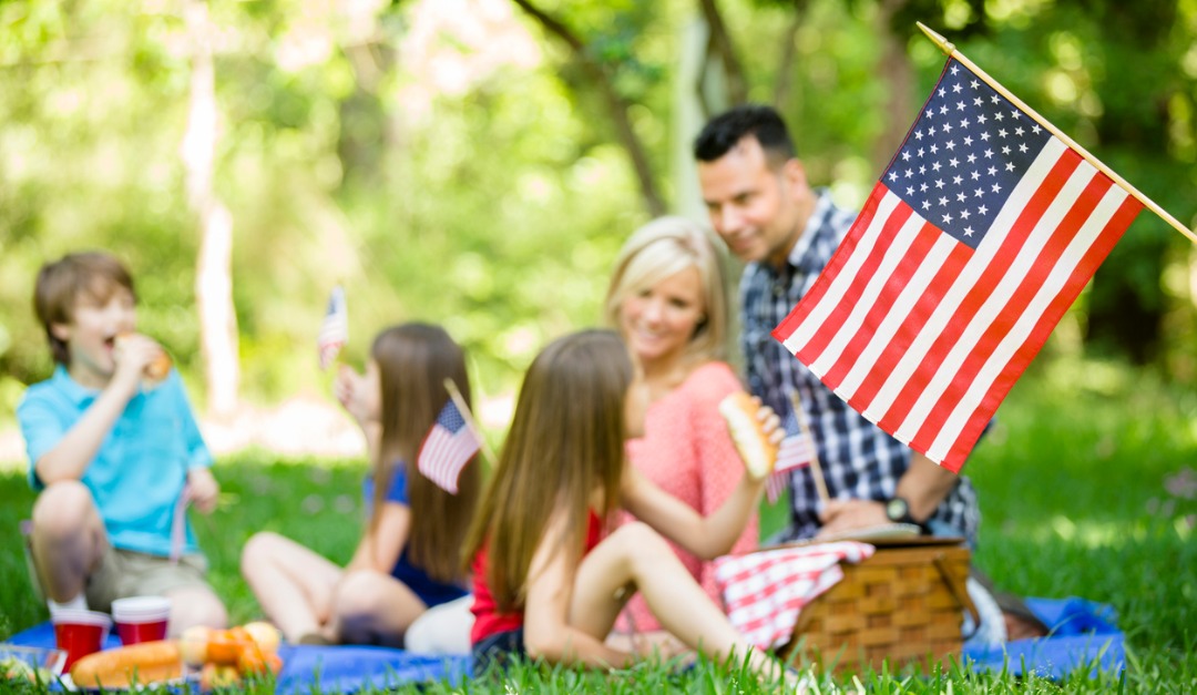 family-enjoys-july-4th-picnic-in-summer-season-american-flag-picture ...